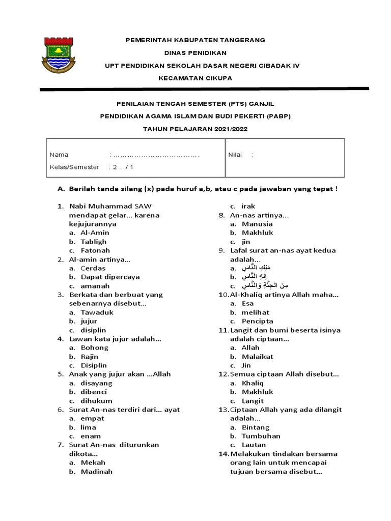 Soal Pas Pai KLS 2 | PDF