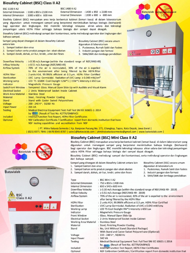 Produk BSC, Laminar, Flammable Cabinet, Meja Laboratorium Batavialab | PDF