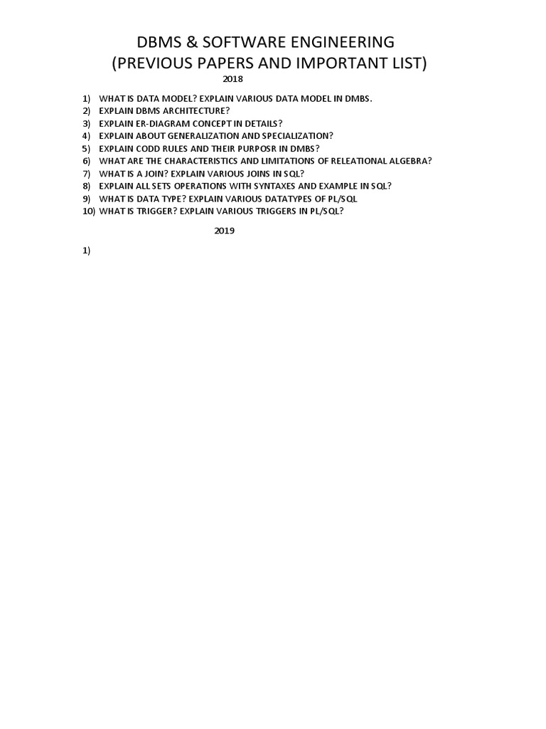 Dbms & Software Engineering (Previous Papers and Important List) | PDF | Art | Computers