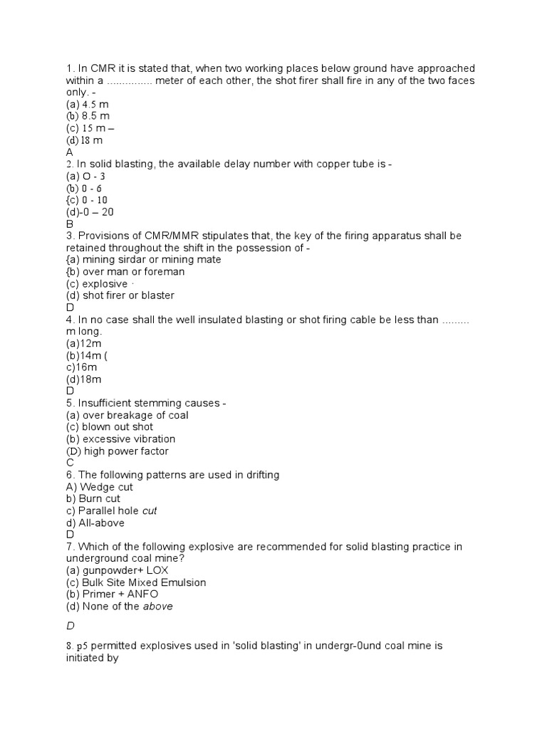 Underground Coal Mine Blasting Principles Procedures And Safety