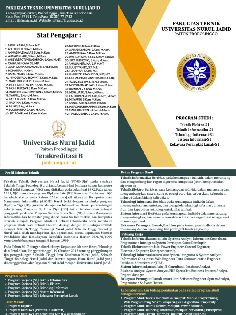 Brosur Fakultas Teknik Universitas Nurul Jadid 2020 | PDF