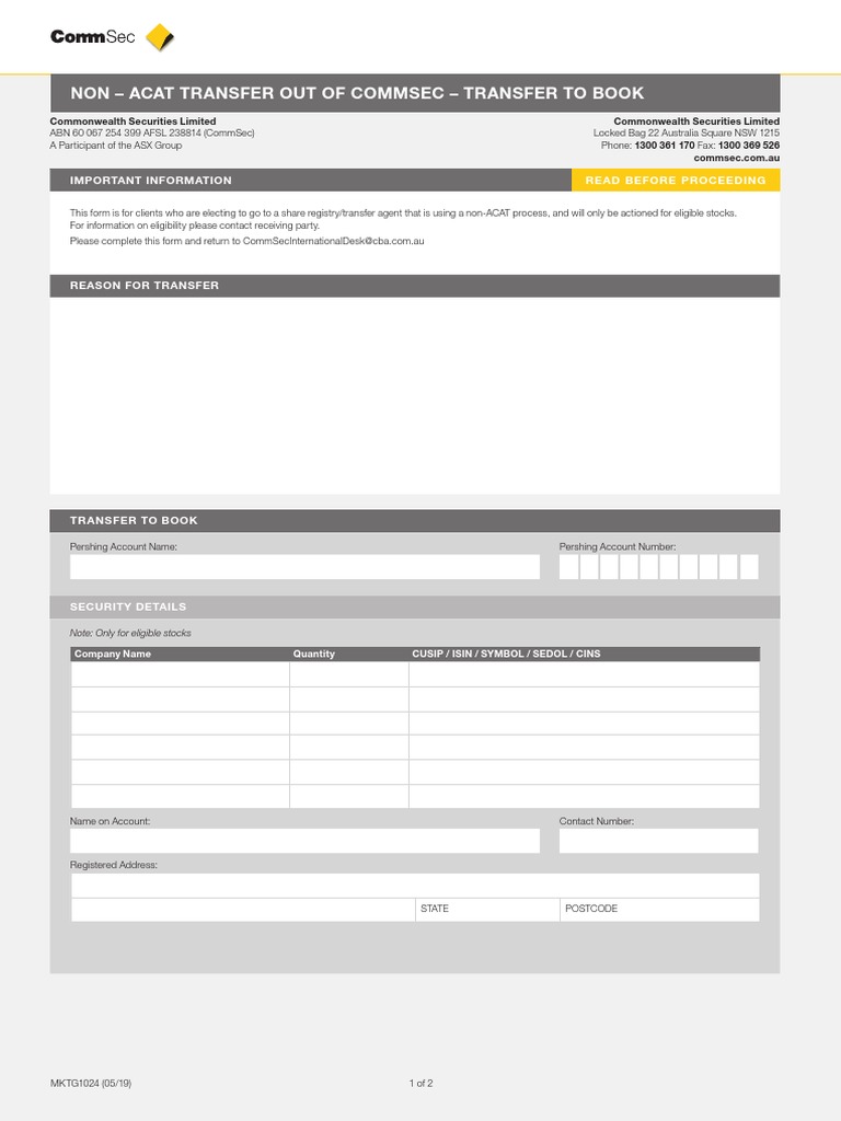 Non-ACAT Transfer Form for CommSec | PDF | Financial Markets ...