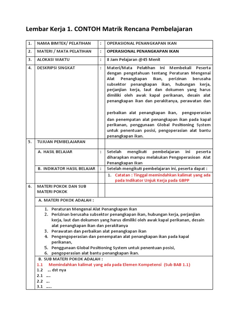 CONTOH Matrik Rencana Pembelajaran Bimtek SKN | PDF