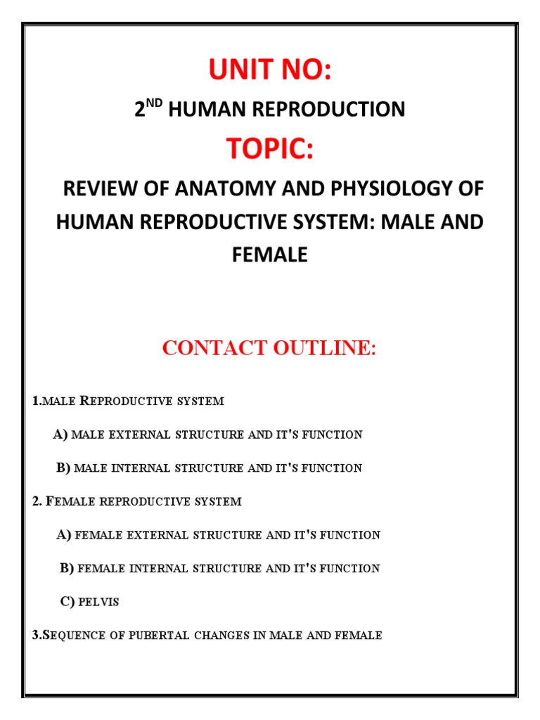 Unit No: Topic:: 2 Human Reproduction Review of Anatomy and Physiology ...
