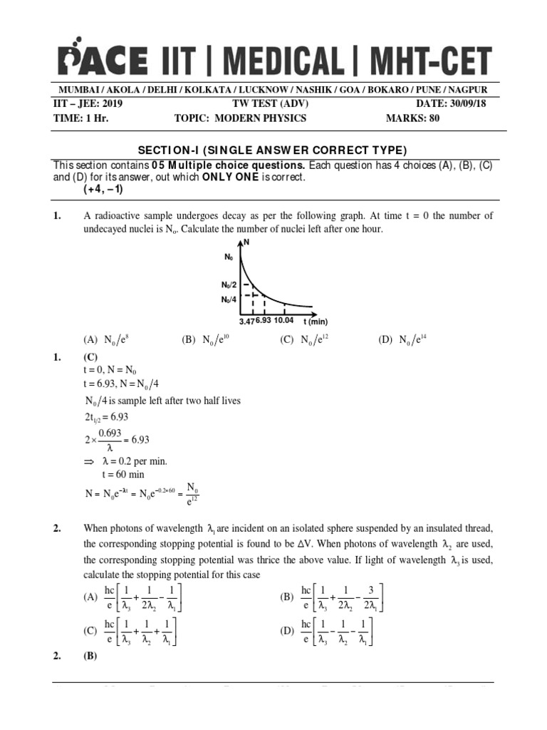 Modern Physics - Question Paper | PDF | Radioactive Decay ...