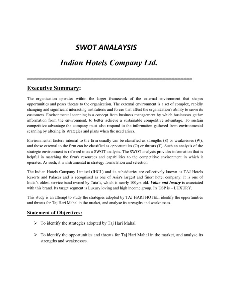 Swot Is Final Hotels | PDF | Swot Analysis | Strategic Management