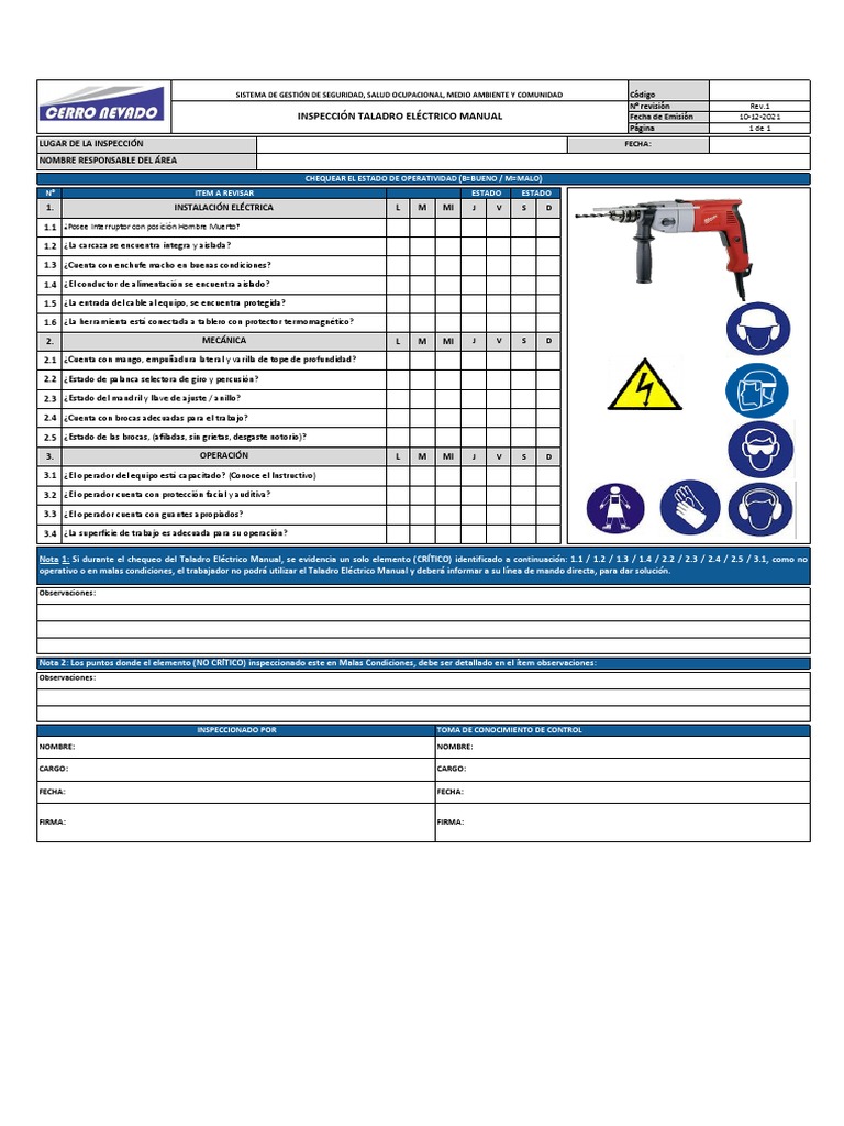 Check List Taladro Manual Sem Rev 1 | PDF | Perforar | Bienes ...