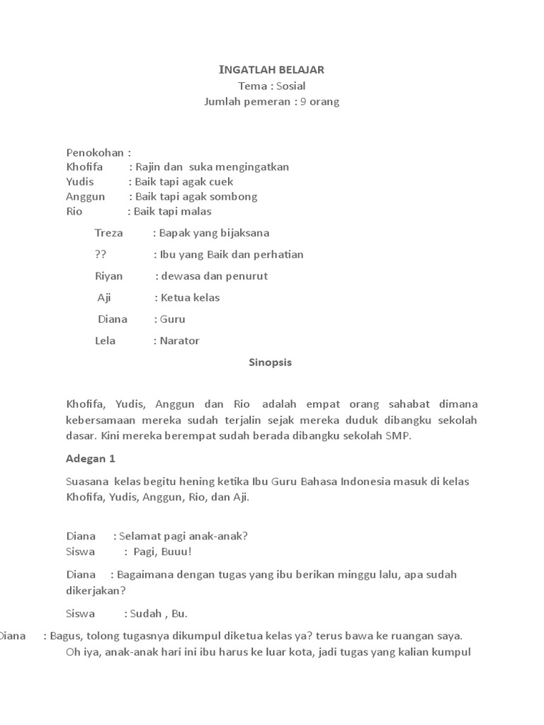 Contoh Drama Singkat Yang Diperankan Oleh 9 Orang | PDF