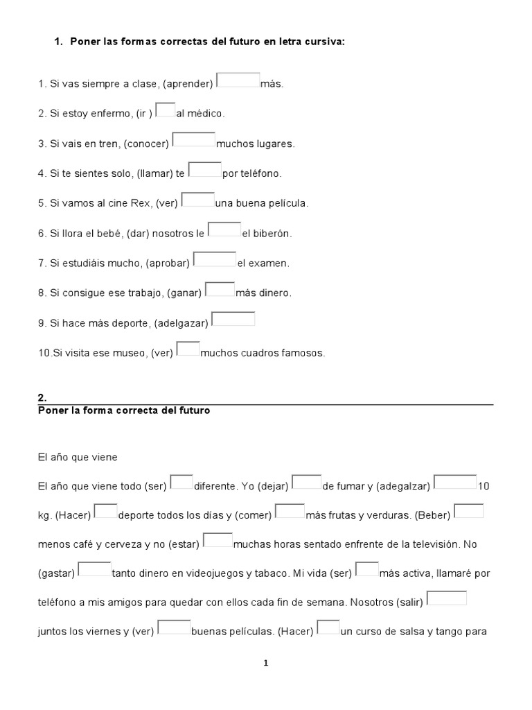 Ejercicios de futuro simple en español | PDF