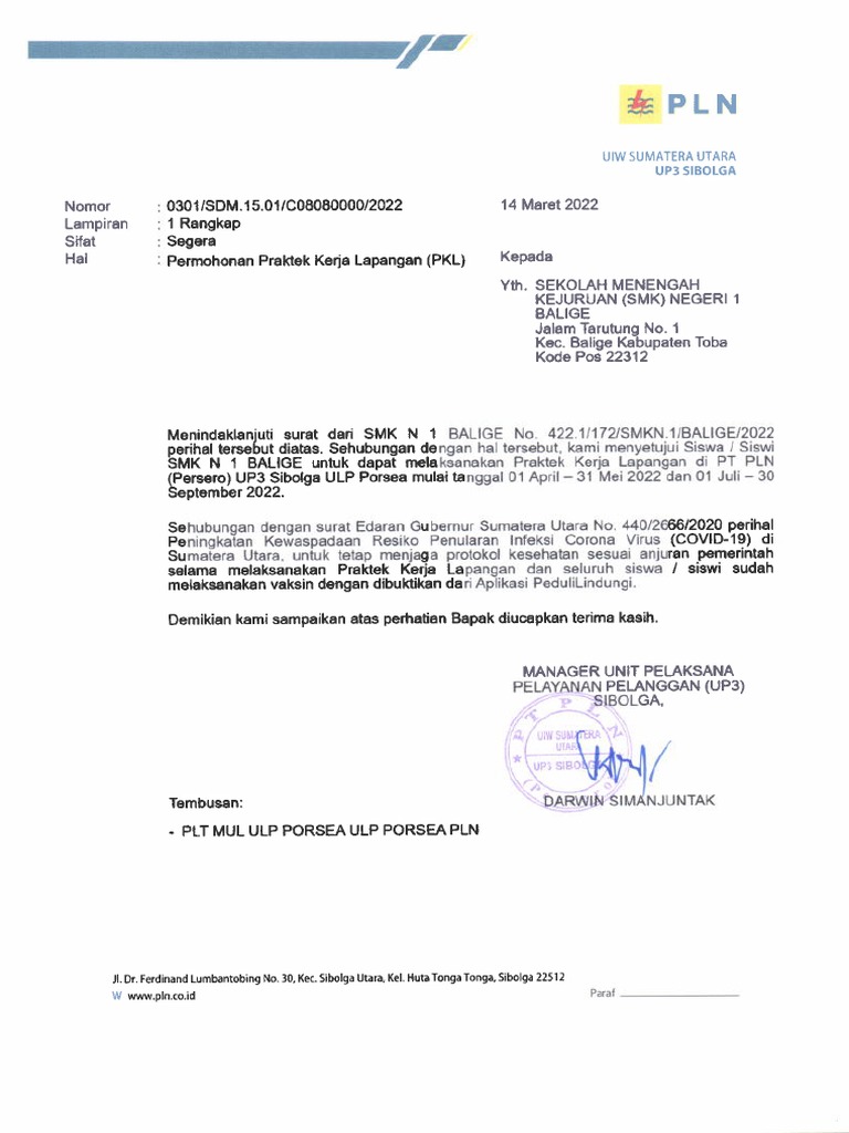 Surat Balasan SMKN 1 Balige | PDF