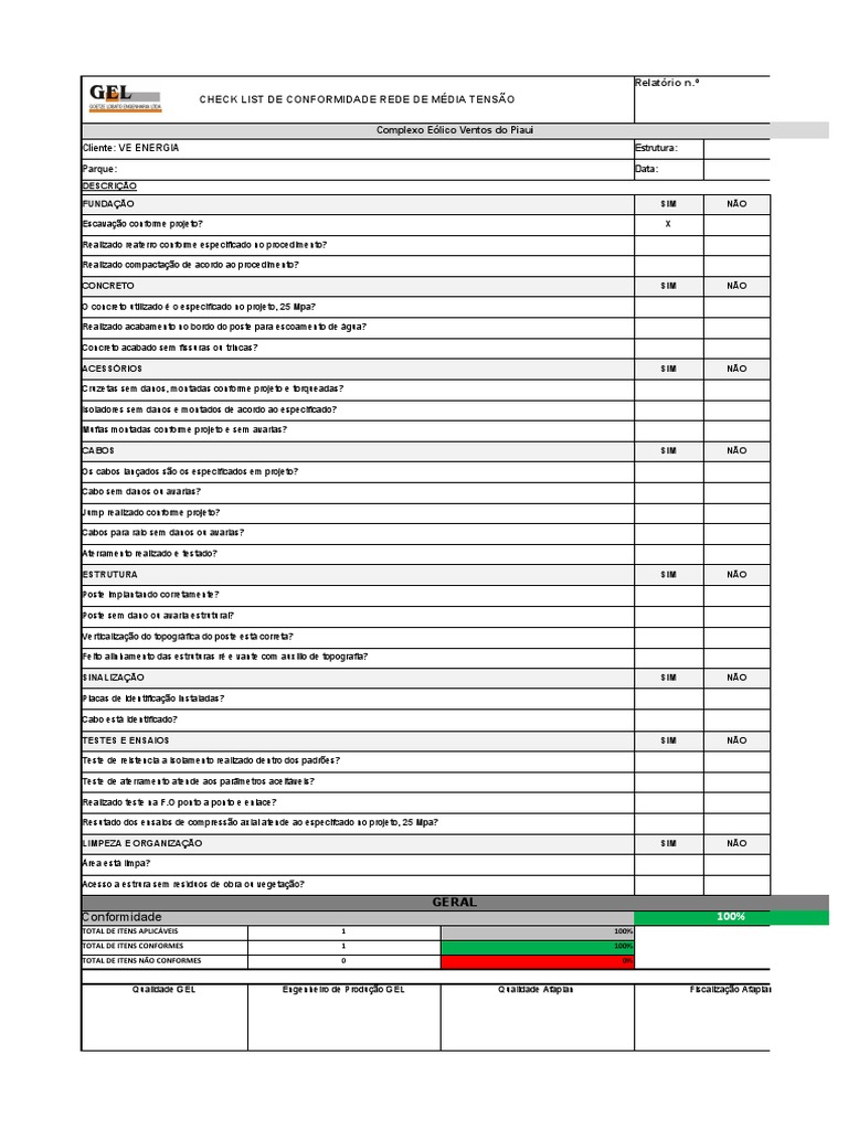 Check List Entrega de Estrutura | PDF | Materiais