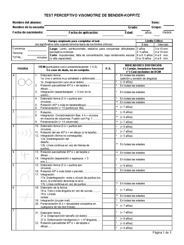 Bender-Koppitz - Protocolo | PDF | Comportamiento | Ciencias del ...