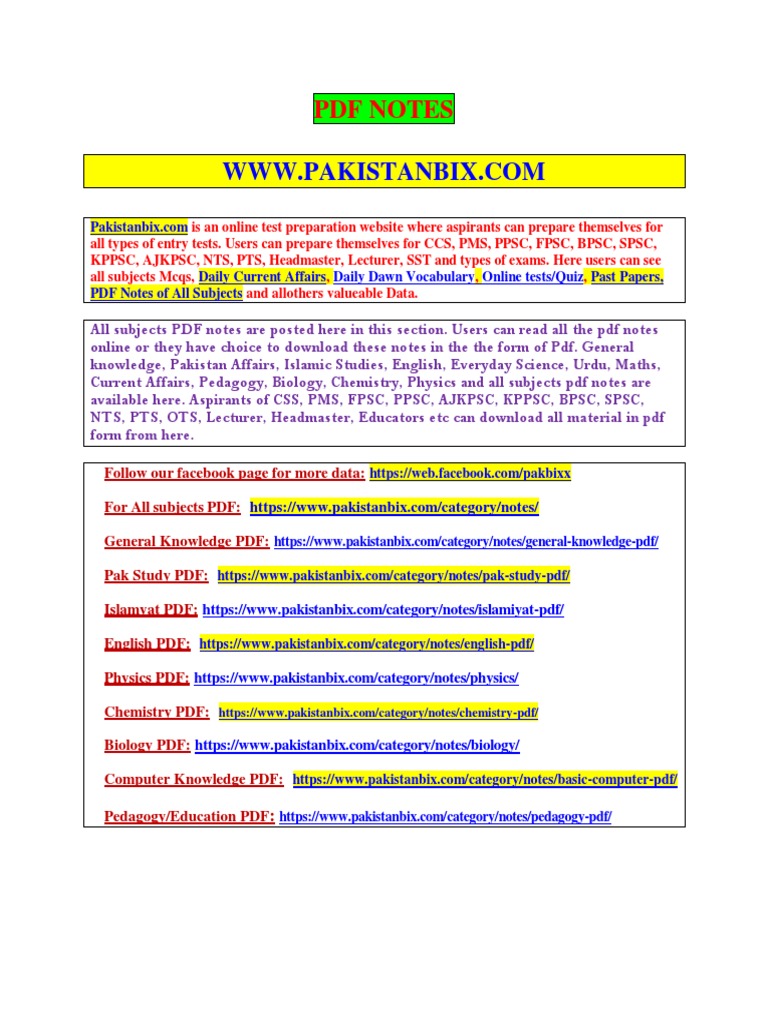Comprehensive Pakistan Studies Notes | PDF | Multiple Choice