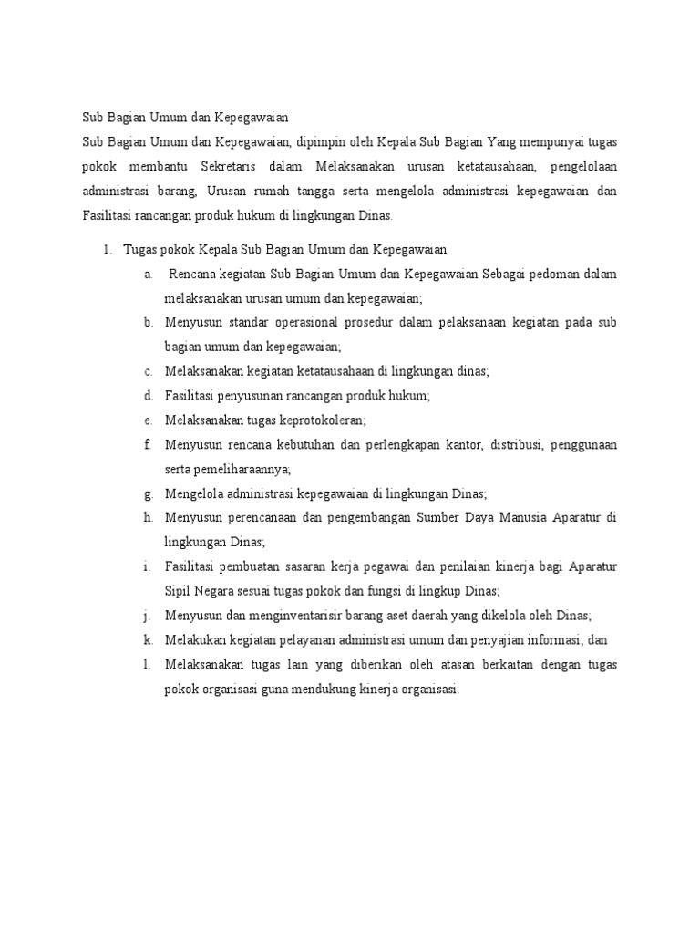Sub Bagian Umum Dan Kepegawaian | PDF