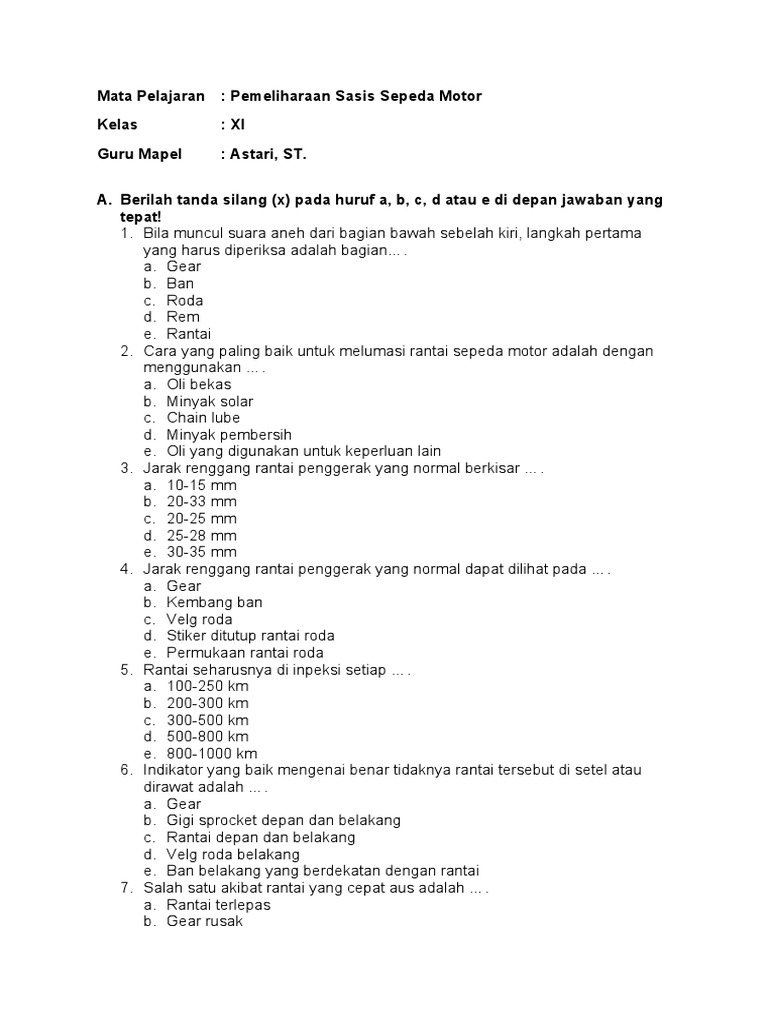 Soal Sasis XI TBSM | PDF