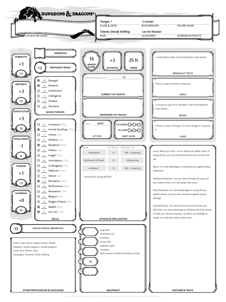 Ranger 1 Talenta (Stout) Halfling Criminal Lawful Neutral: Strength | PDF