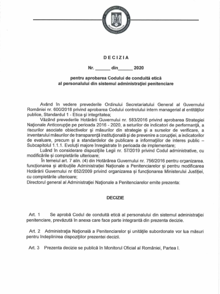 Decizie Codul de Conduita Etica | PDF