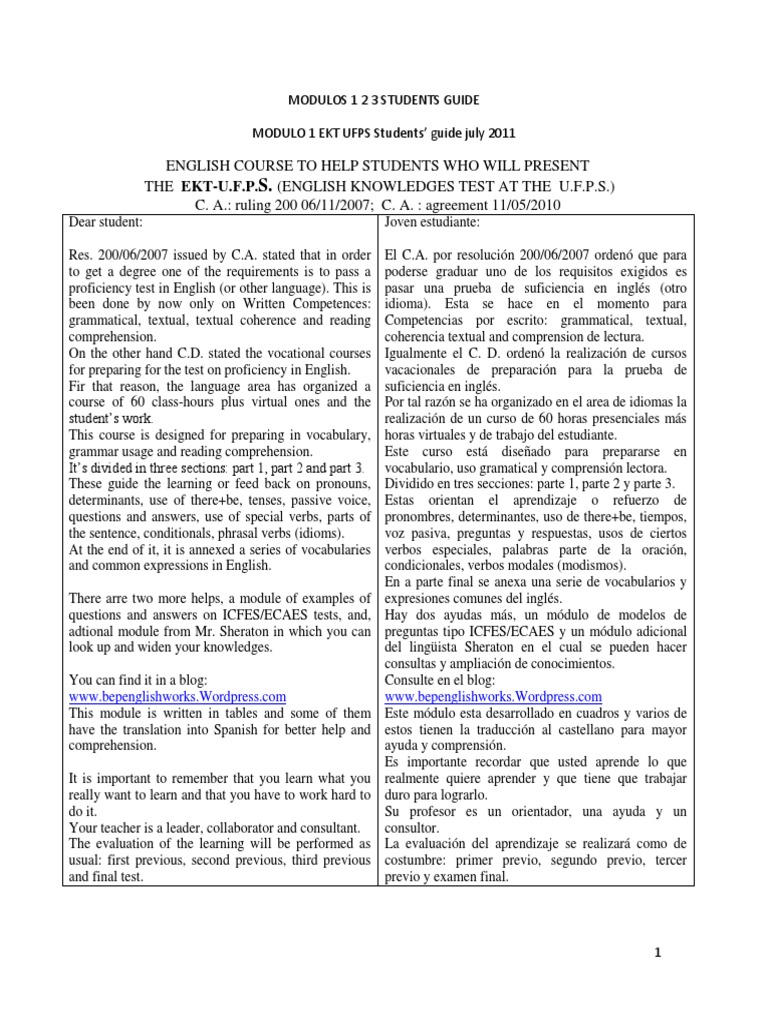 Modulo 1-2-3 Students Guide 2011 | PDF | Ciencia cognitiva | Lingüística