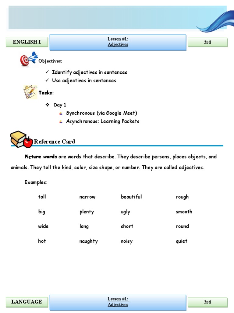 Reference Card: English I | PDF | Adjective | Language Families