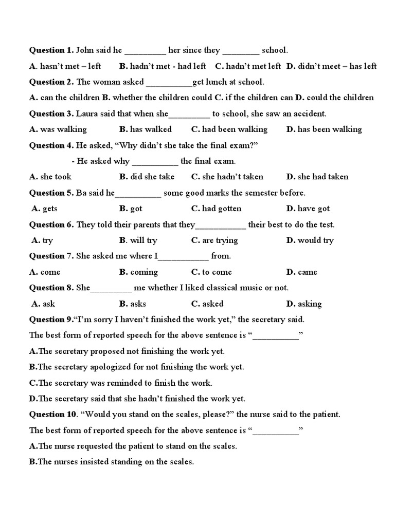 Final Exam Reported Speech Practice | PDF