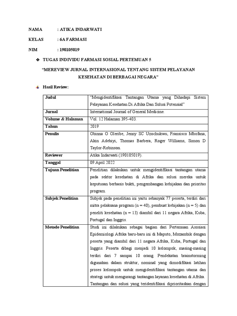 Review Jurnal Farsos p5 Atika Indarwati 190105019 | PDF | Pengembangan Diri