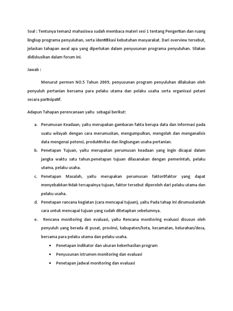 Diskusi 1 Programa Dan Evaluasi Penyuluhan Pertanian | PDF