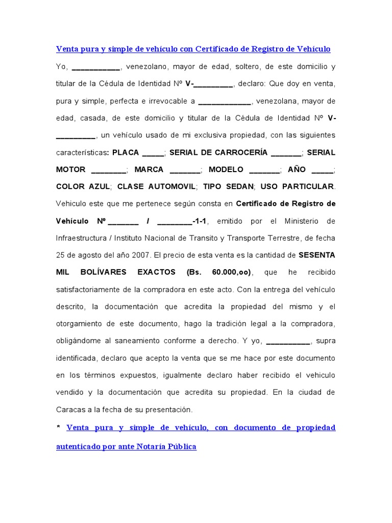 Modelos de Compra Venta de Vehiculo | PDF | Venezuela | Transporte