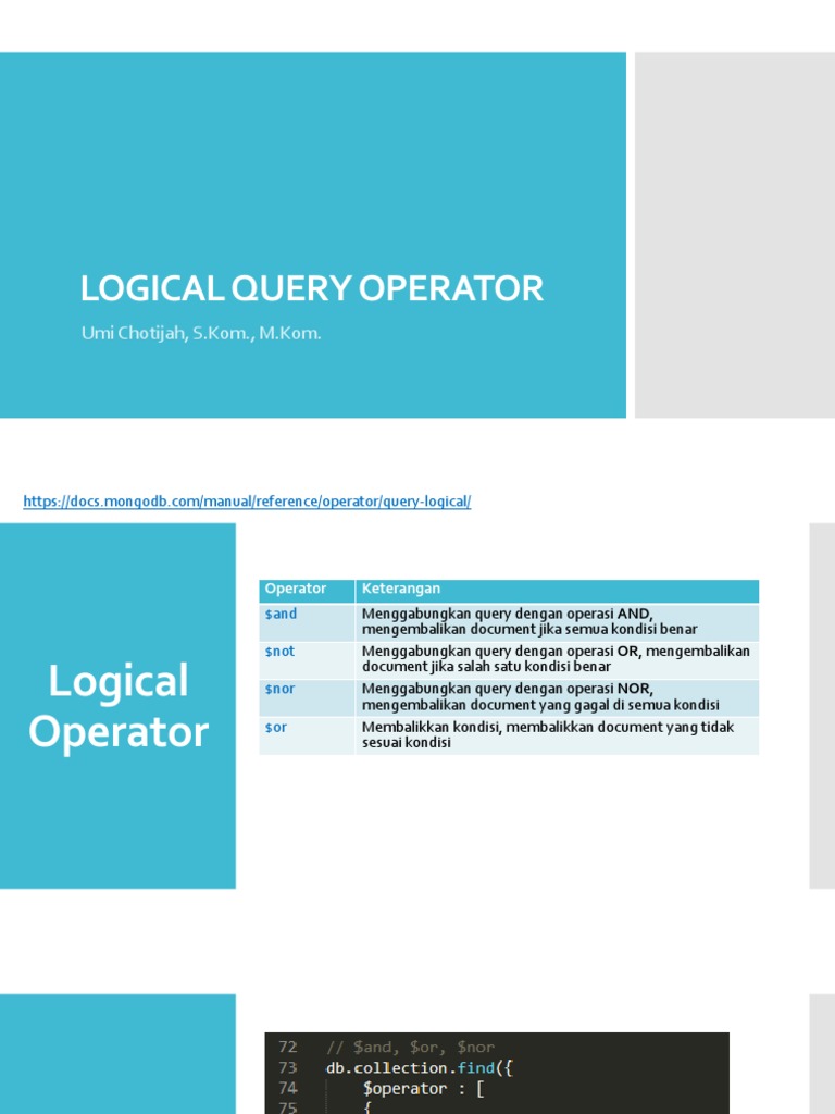 Pertemuan Ke-9 LOGICAL QUERY OPERATOR | PDF | Sains & Matematika | Komputer