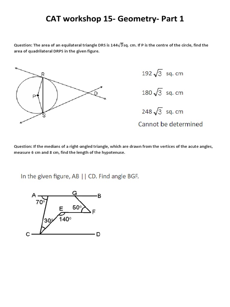 Workshop-15 Geometry - Part 1 | PDF | Circle | Triangle
