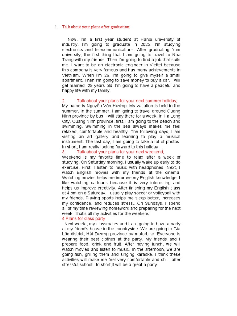 Talk About Your Plans After Graduation | PDF