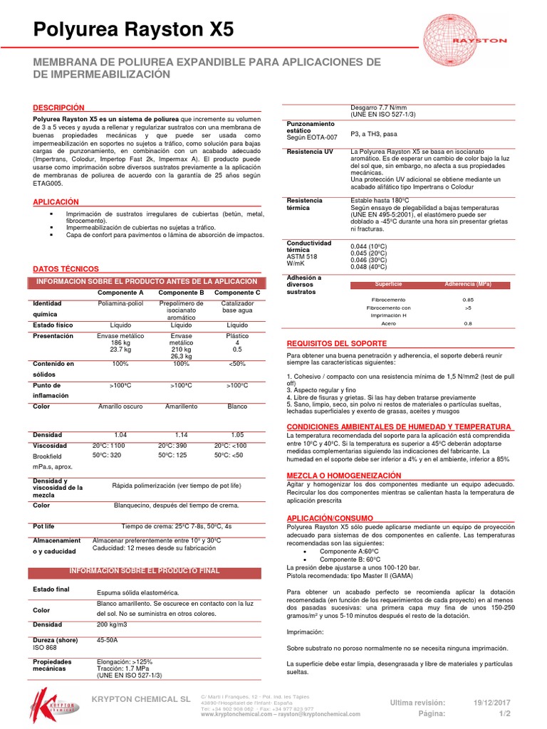 Polyurea Rayston X5: Membrana Impermeable | PDF | Naturaleza | Química ...