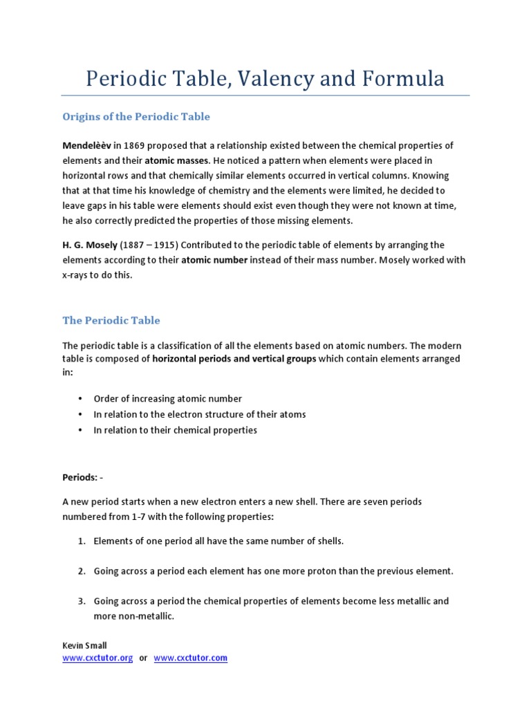 Silo - Tips Periodic Table Valency and Formula | PDF | Chemical Elements | Chemistry