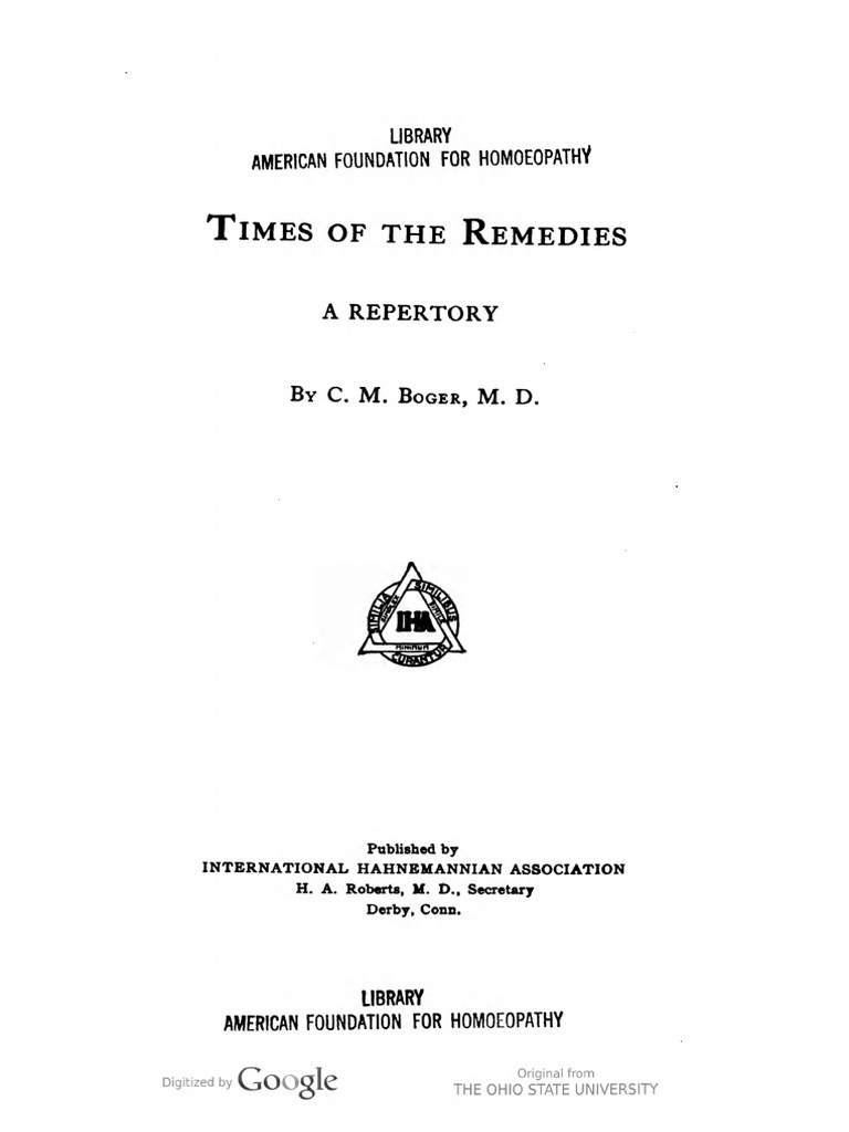 Boger C M - Times of The Remedies A Repertory 1910 | PDF