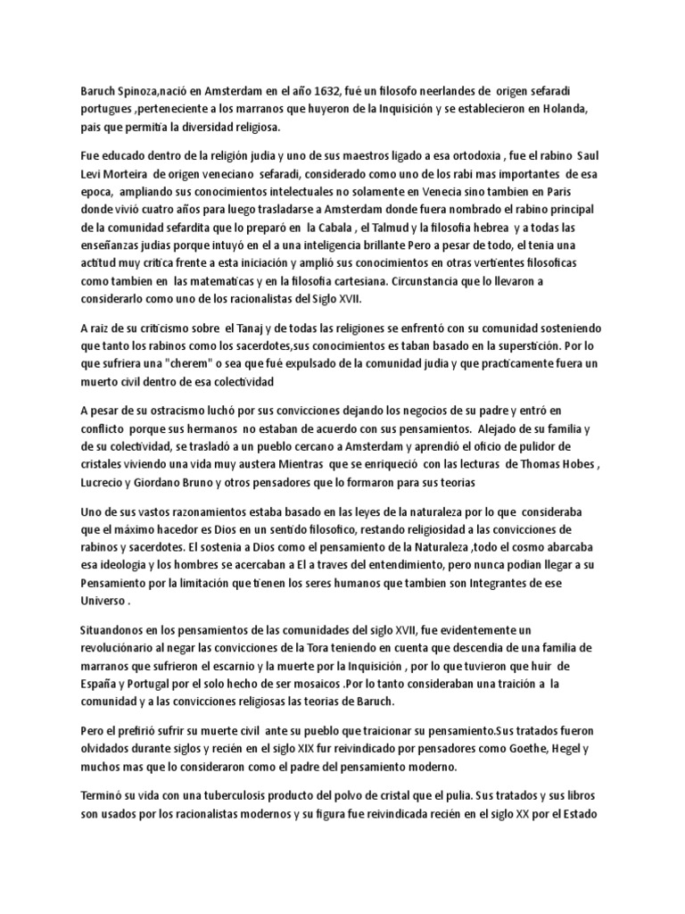 Spinoza: Filósofo Racionalista del XVII | PDF | Baruch Spinoza | Judios ...