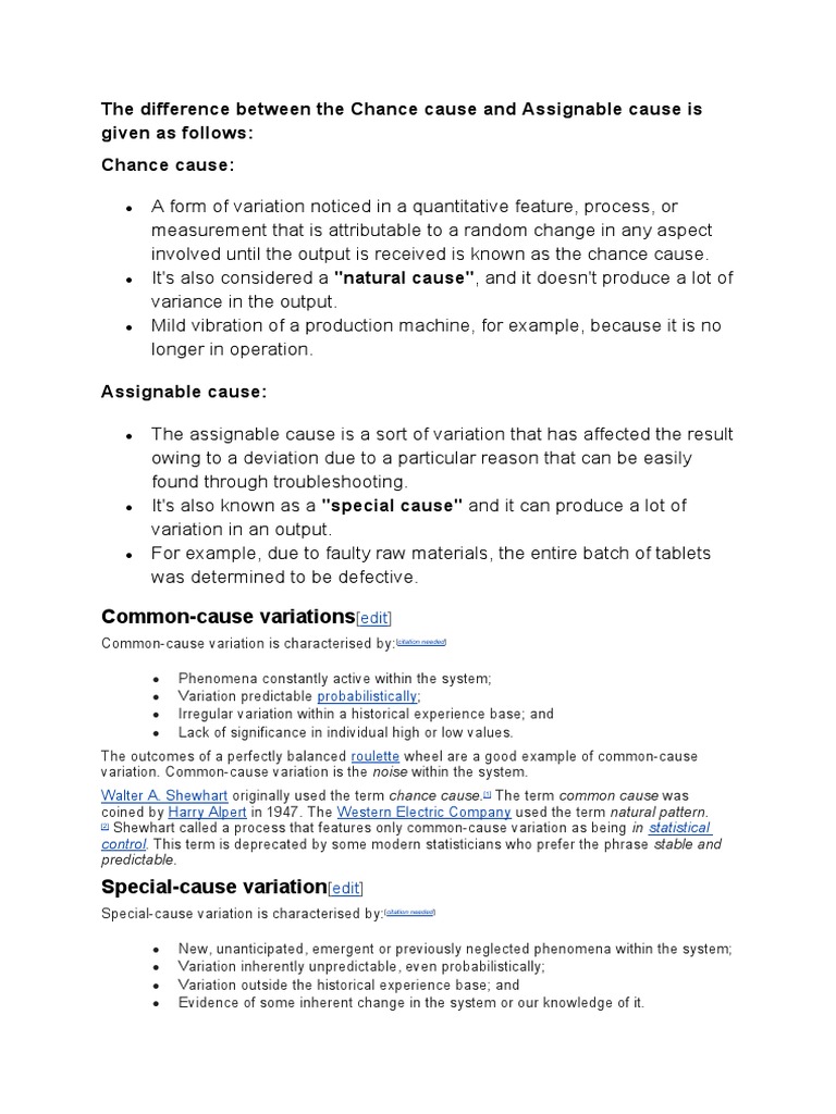 The Difference Between The Chance Cause and Assignable Cause Is Given ...