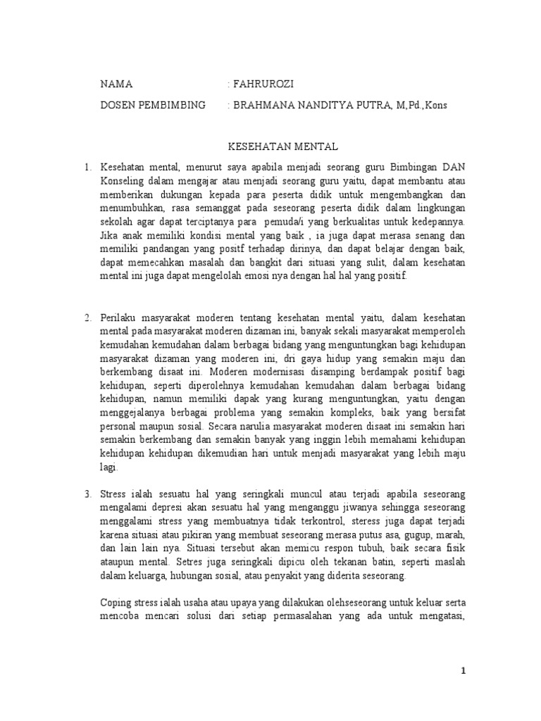 Kesehatan Mental | PDF | Pengembangan Diri