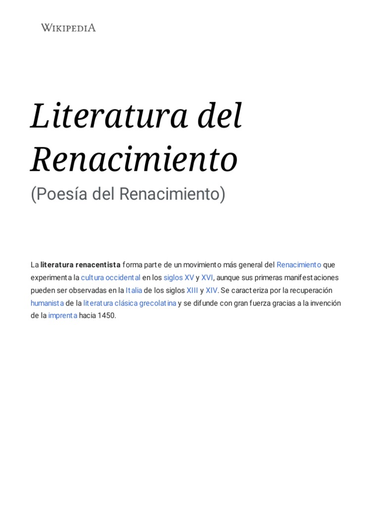 Literatura Del Renacimiento - Wikipedia, La Enciclopedia Libre | PDF ...