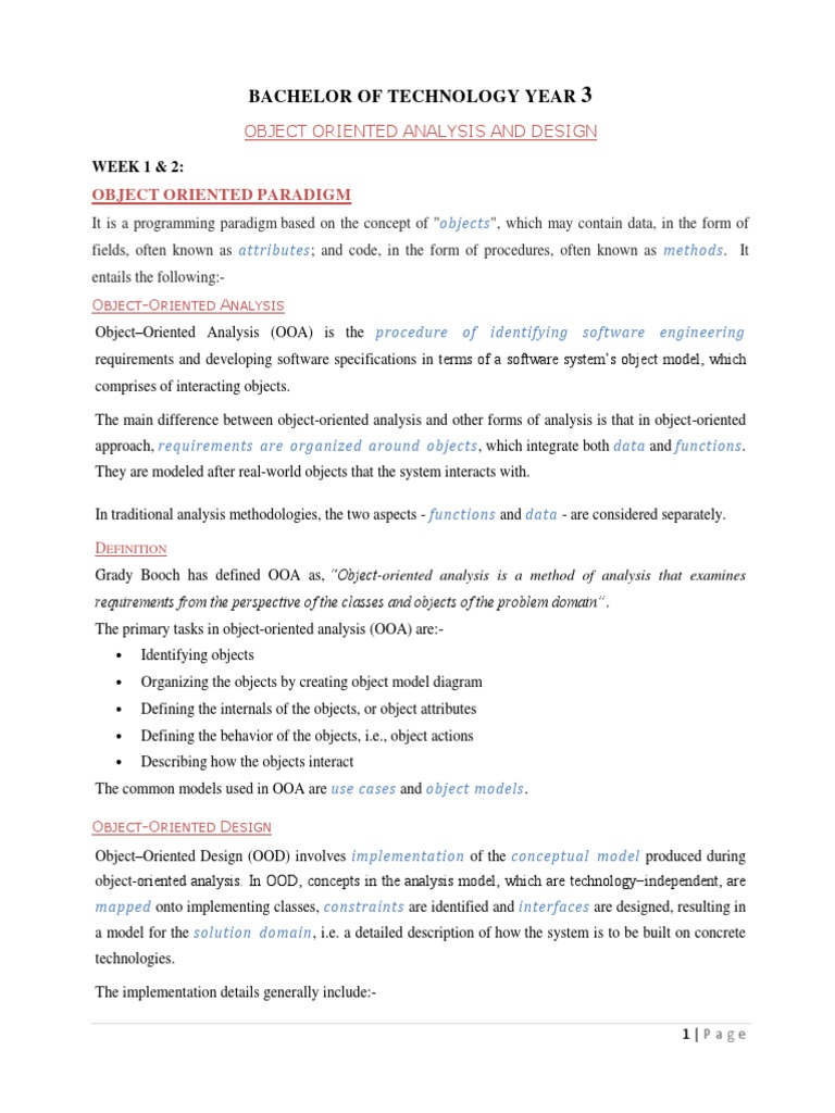 Week 1 & 2 - OOAD - Object Oriented Paradigm | Download Free PDF | Inheritance (Object Oriented ...