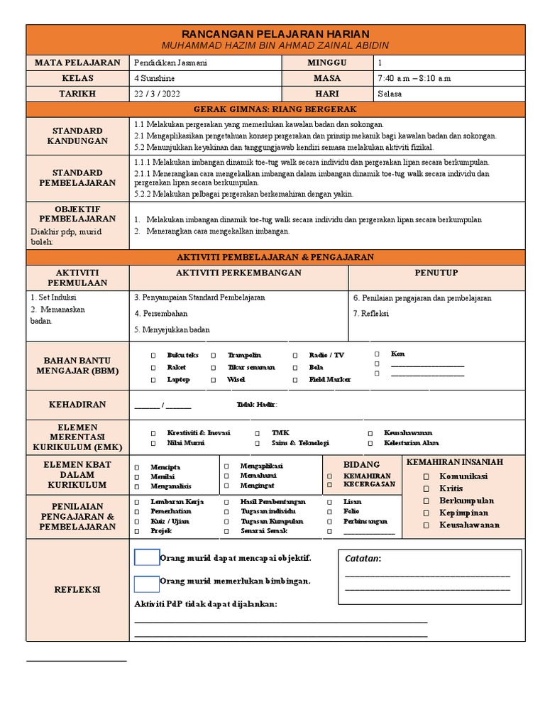 RPH PJ Tahun 4 | PDF