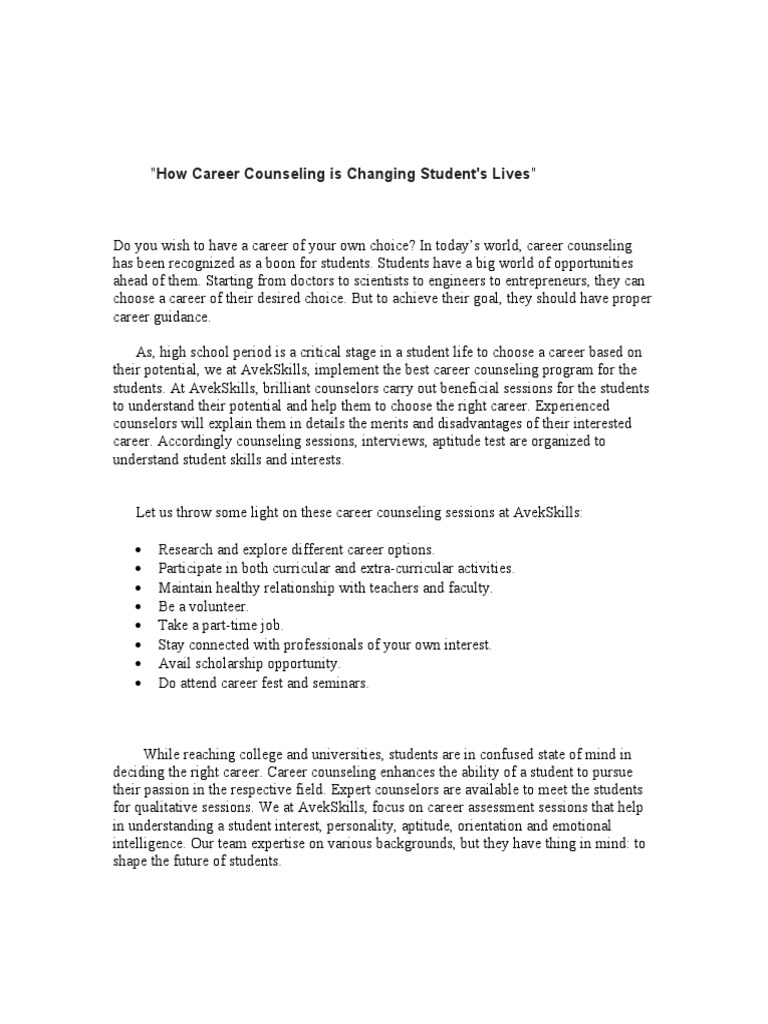 How Career Counseling Is Changing Student | PDF | School Counselor ...