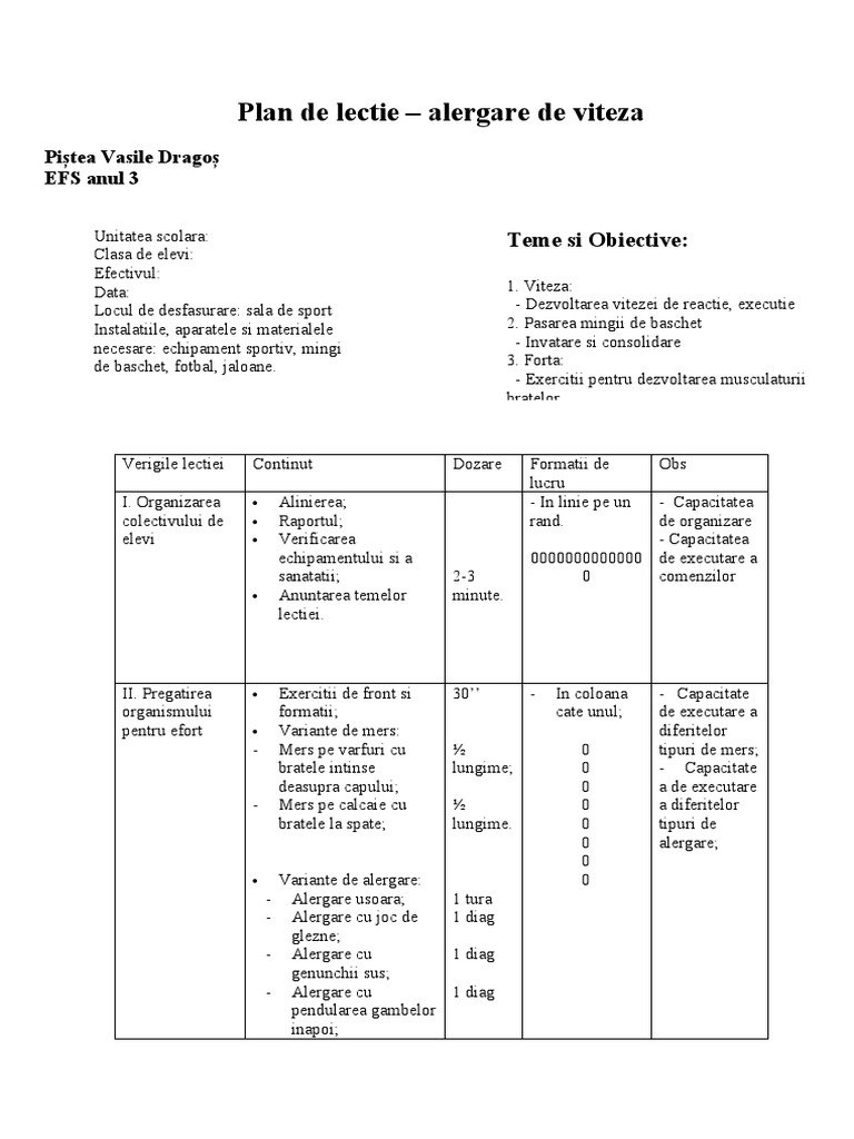 Plan Lectie - Alergare Viteza | PDF