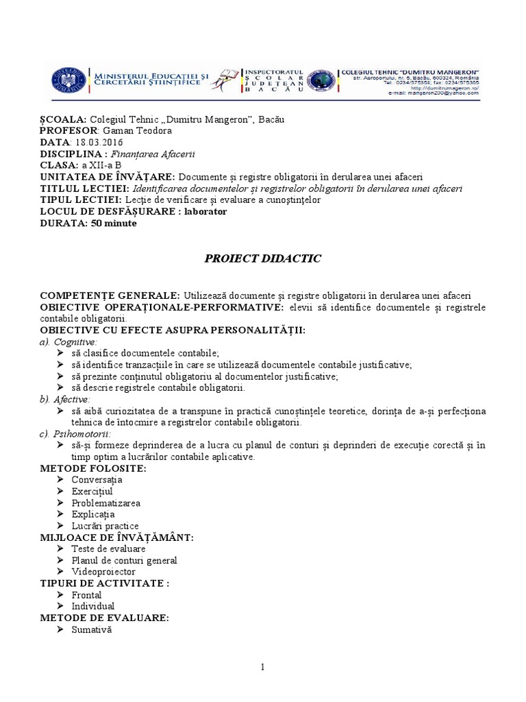 Proiect Lecție Evaluare-Fin - Afacerii | PDF