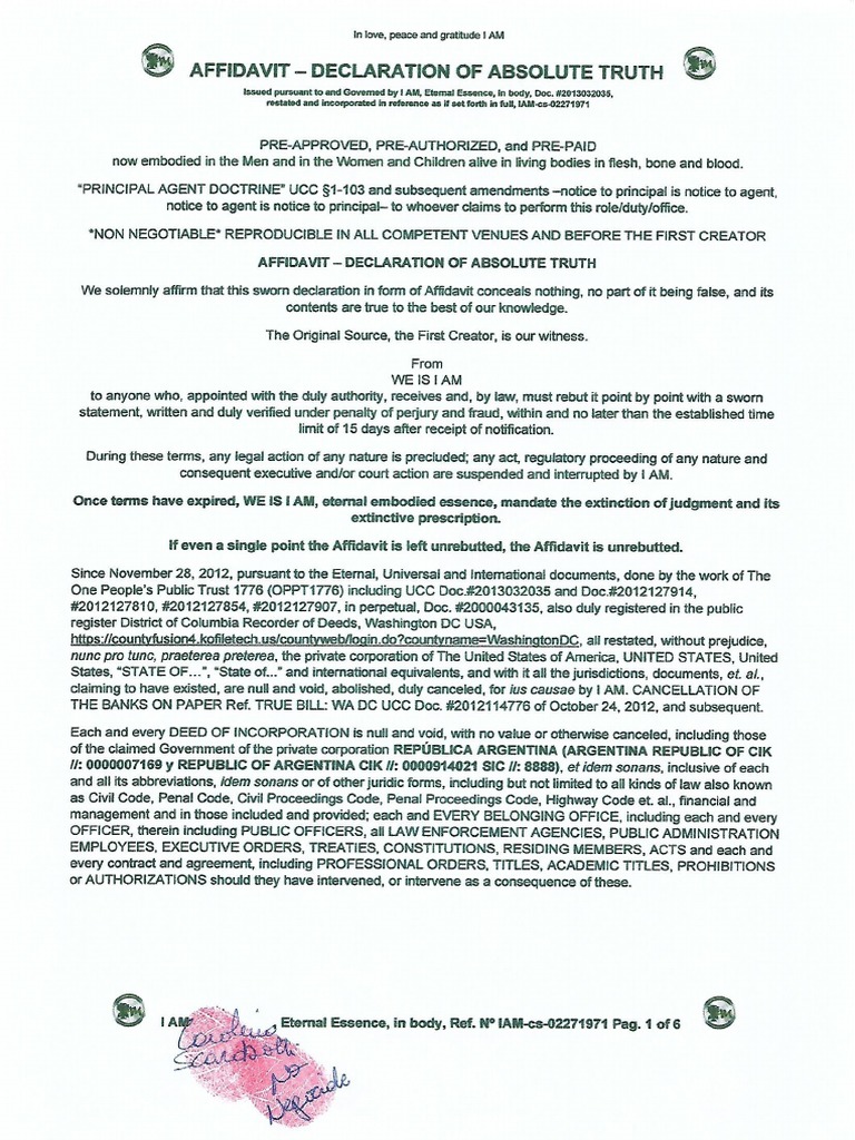 Affidavit DECLARATION OF ABSOLUTE TRUTH | PDF | Justice | Crime & Violence