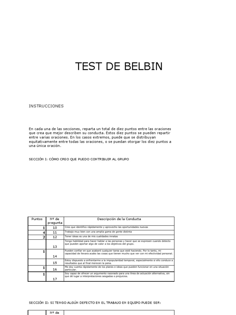 Test de Belbin David G | PDF | Comportamiento