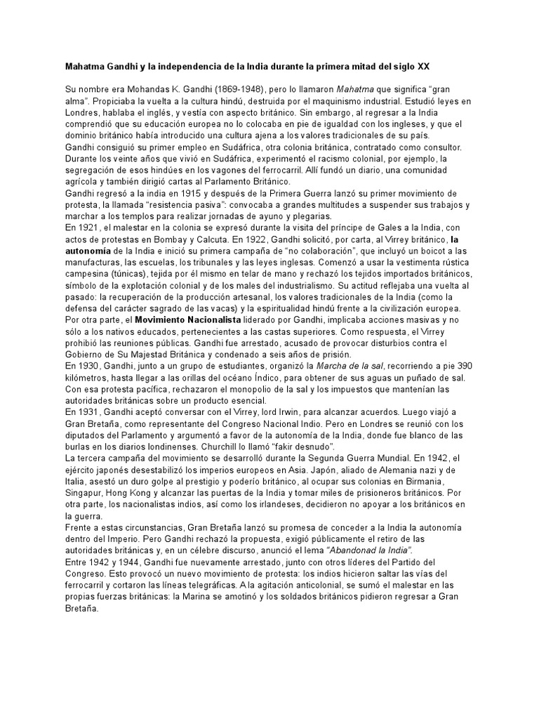 Texto - Mahatma Gandhi y La Independencia de La India Durante La ...