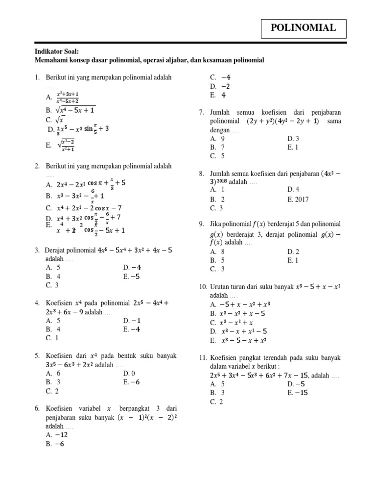 Soal dan Konsep Dasar Polinomial | PDF