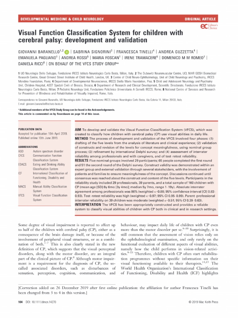 Visual Function Classification System For Children With Cerebral Palsy ...