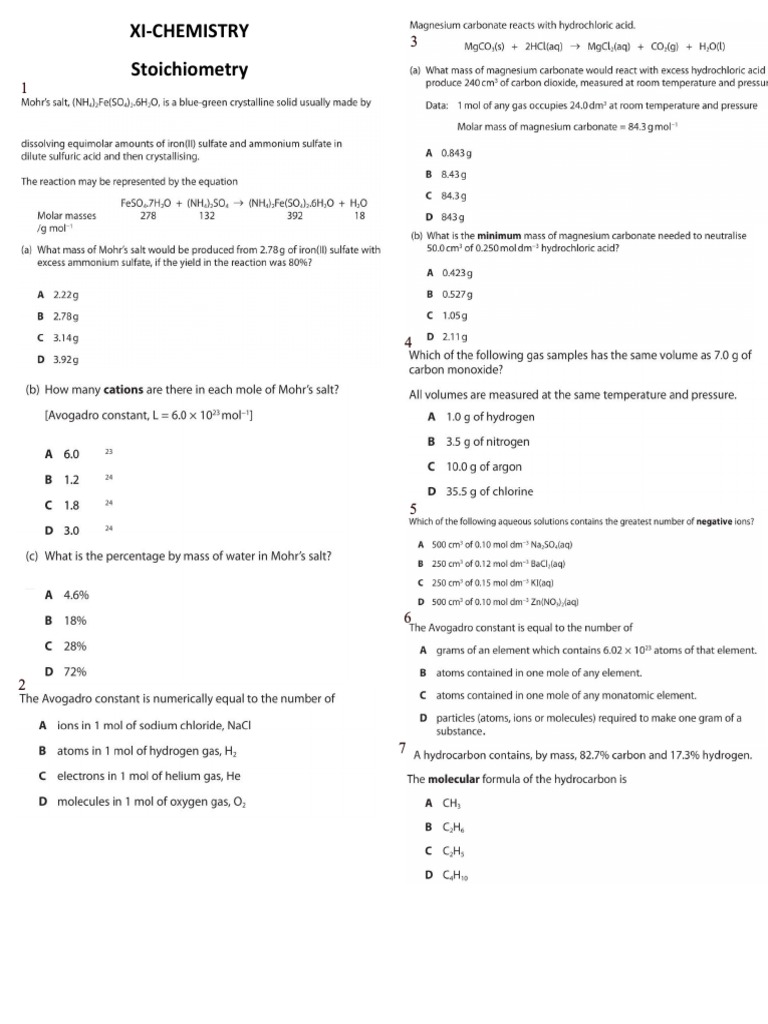 Stoichiometry Worksheet 1 | PDF