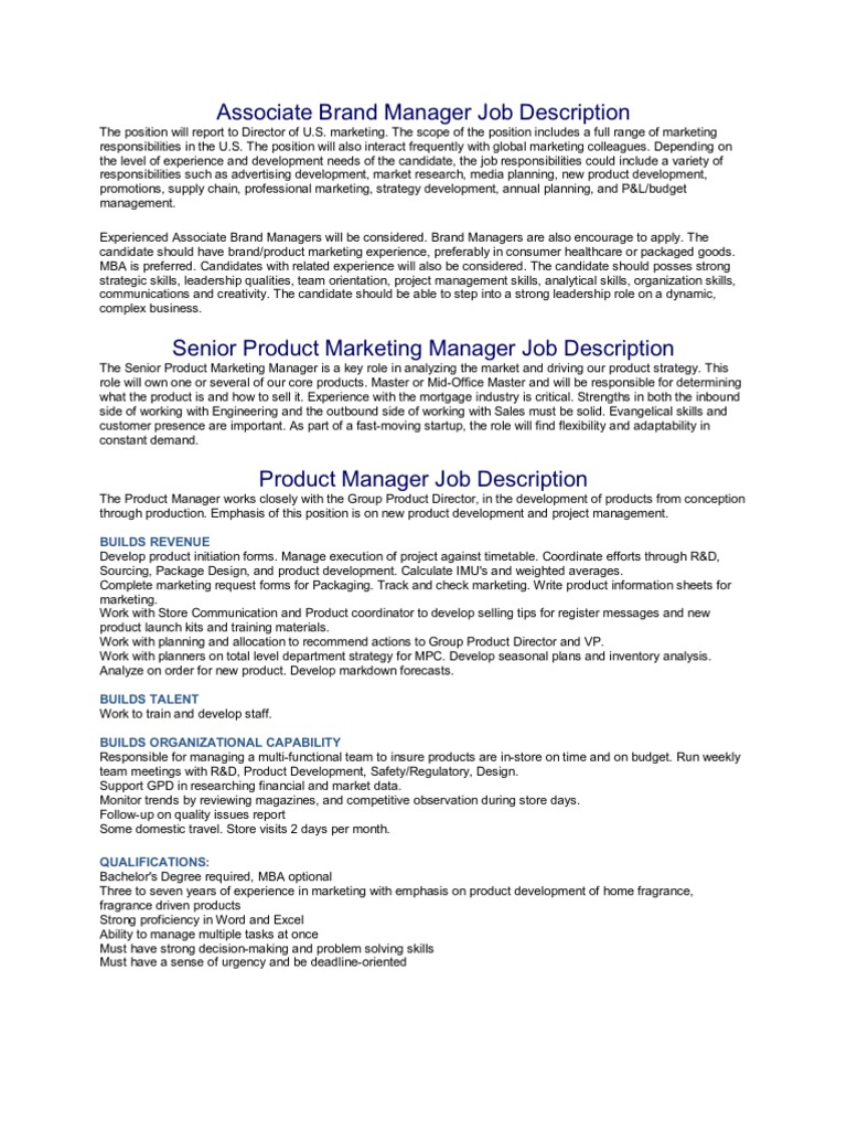 Associate Brand Manager Job Description | Download Free PDF | Marketing ...