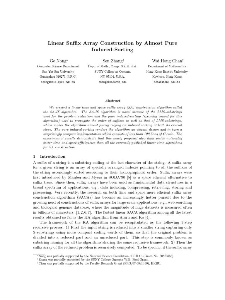 Linear Suffix Array Construction by Almost Pure Induced-Sorting | PDF ...